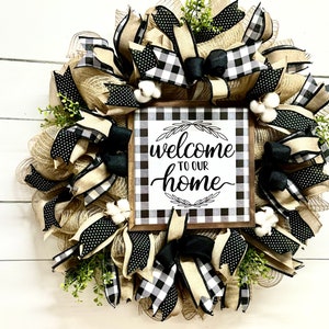 Deco Mesh Welcome Wreath, for Front Door, Spring Summer Wreath, Summer ...