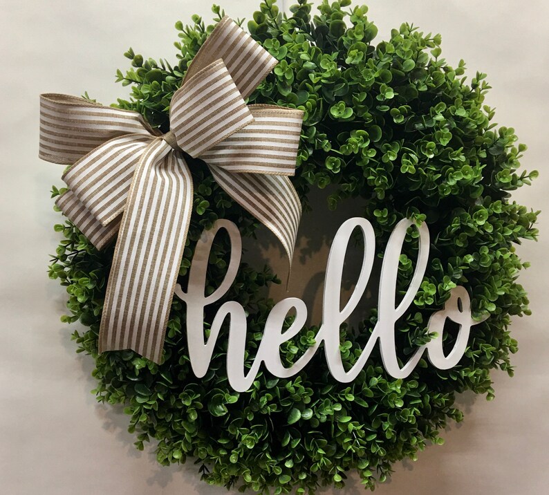 Boxwood Hello Wreath for Front Door Summer Wreath Greenery | Etsy
