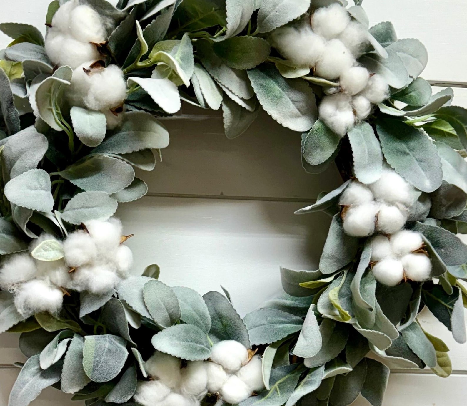 Lamb's Ear & Cotton Boll Wreath: Spring Door Decor - Etsy