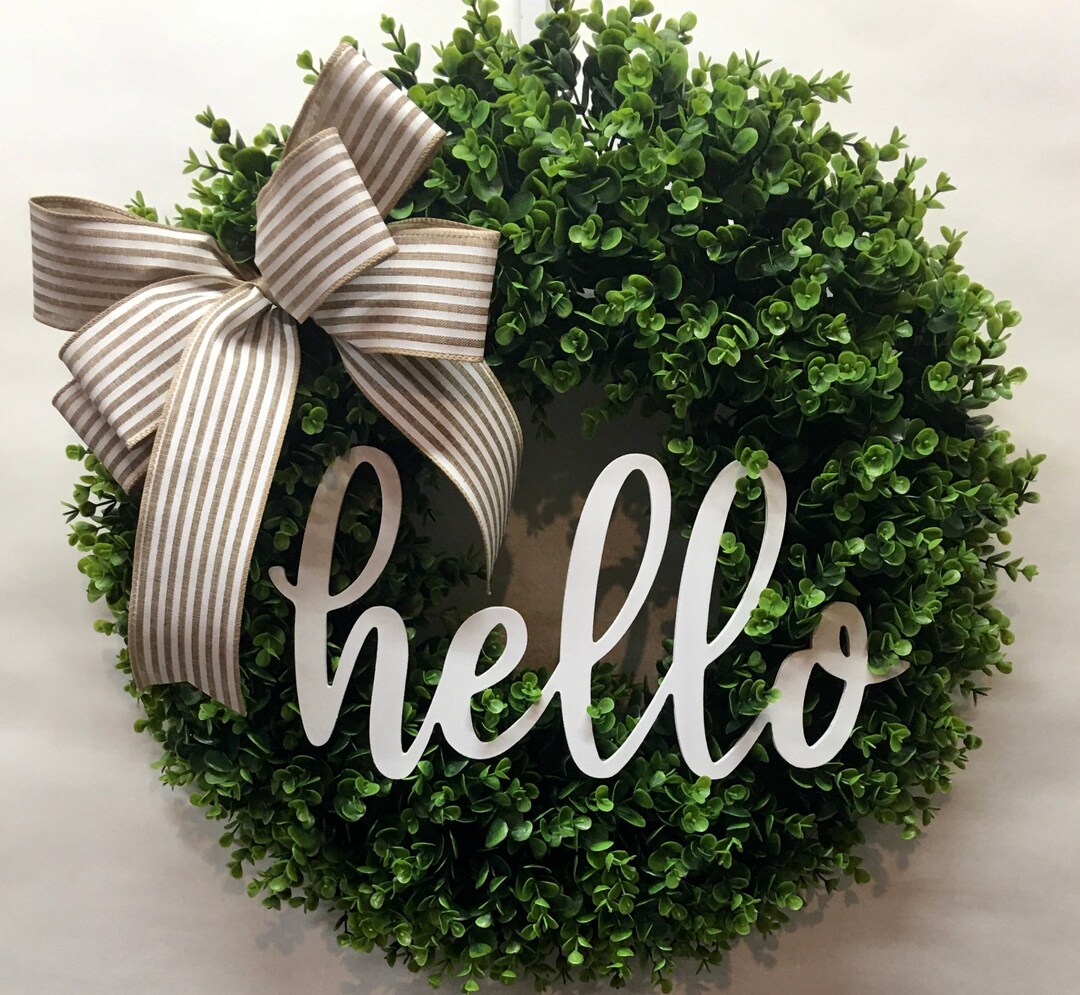Boxwood Hello Wreath, for Front Door, Spring Greenery Wreath, Spring ...