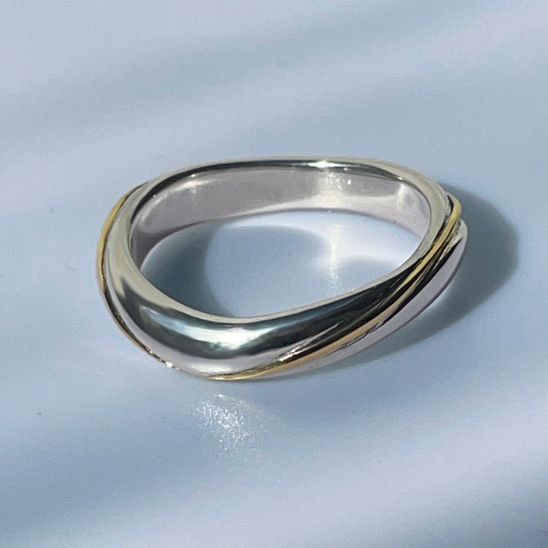 Modern Designer Wedding Band for Man, Sculpted in Silver With Gold ...