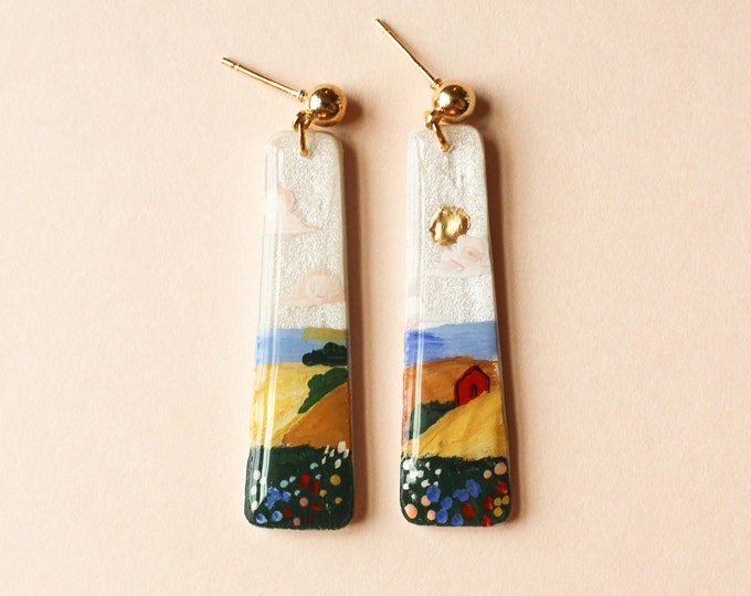 Landscape Polymer Clay Earrings Midwest Nebraska Iowa Field Barn Hand ...