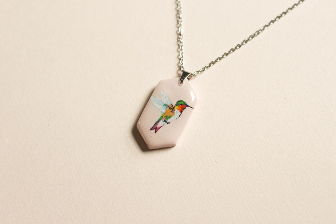 Ruby Throated Hummingbird Bird Polymer Clay Necklace Wing Delicate ...