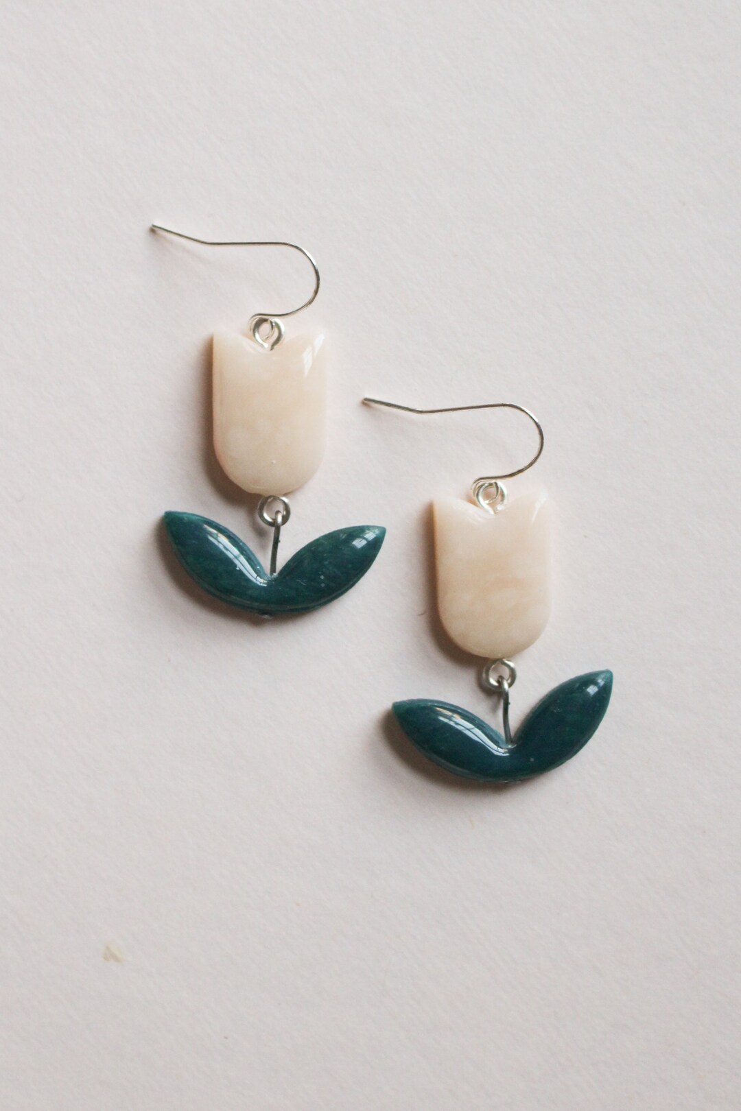 White Cream Tulip Polymer Clay Earrings Floral Dutch Statement Earring ...