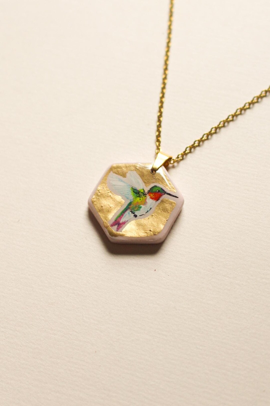 Ruby Throated Hummingbird Bird Polymer Clay Necklace Wing Delicate ...