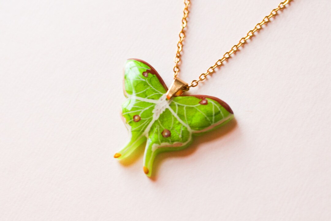Luna Moth Butterfly Polymer Clay Necklace Shimmery Statement Dainty ...