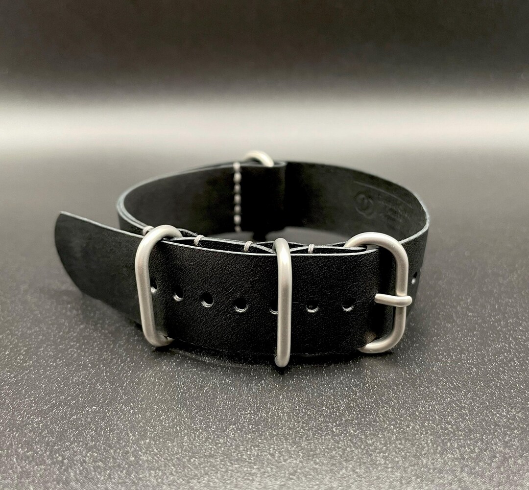 Kangaroo Leather One-piece Watch Strap • Black With Matte Stainless ...