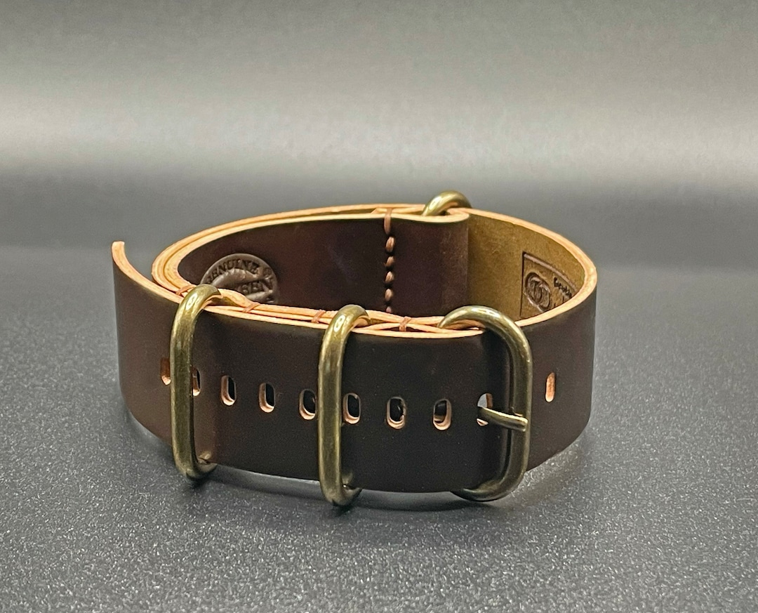 Horween Shell Cordovan Leather Dark Brown Nato Watch Strap Antique ...