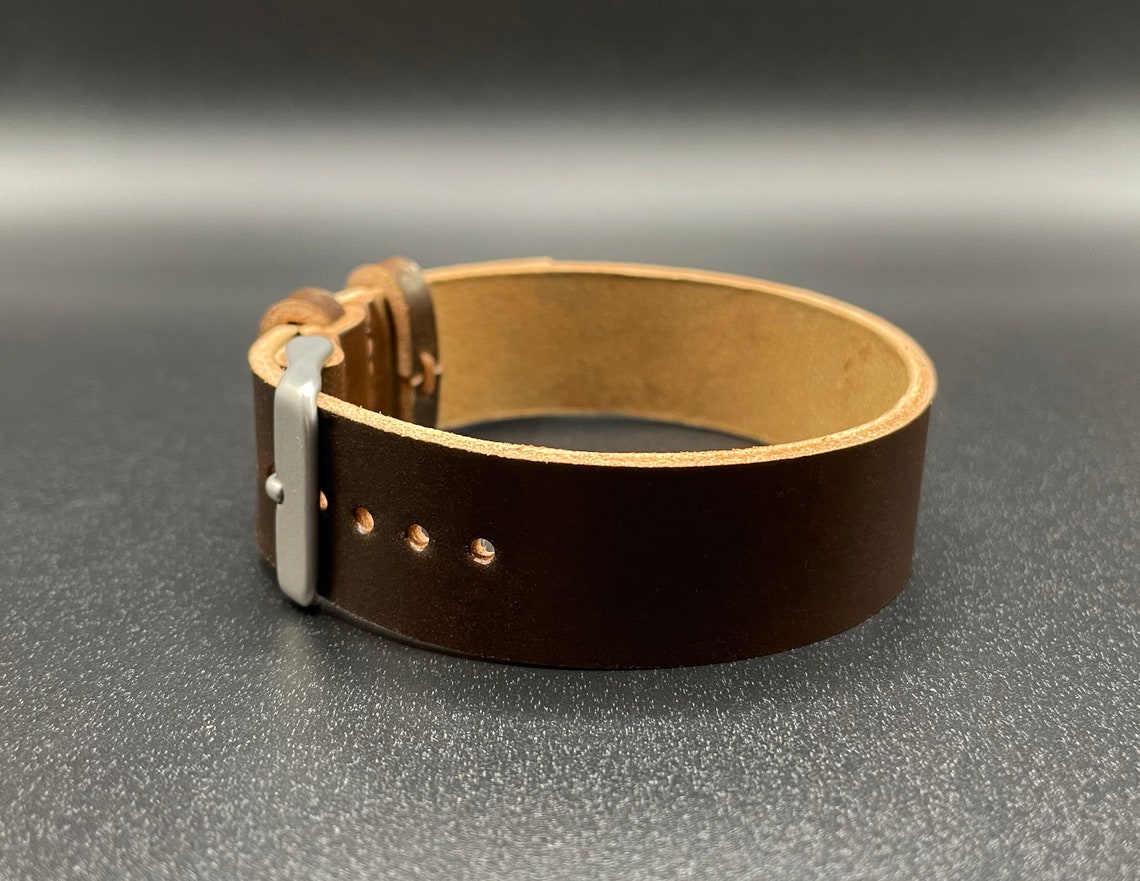 Horween Shell Cordovan Pass-thru Watch Strap Dark Brown With Brushed ...