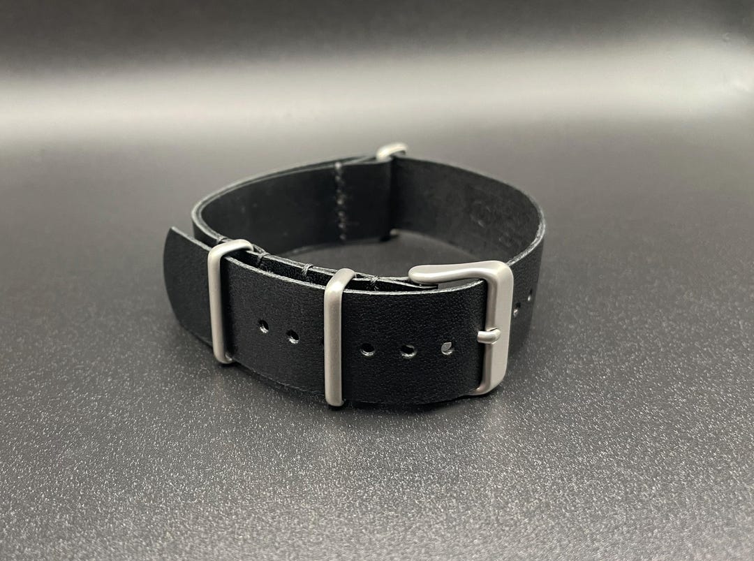 Kangaroo Leather One-piece Watch Strap • Black With Matte Stainless ...