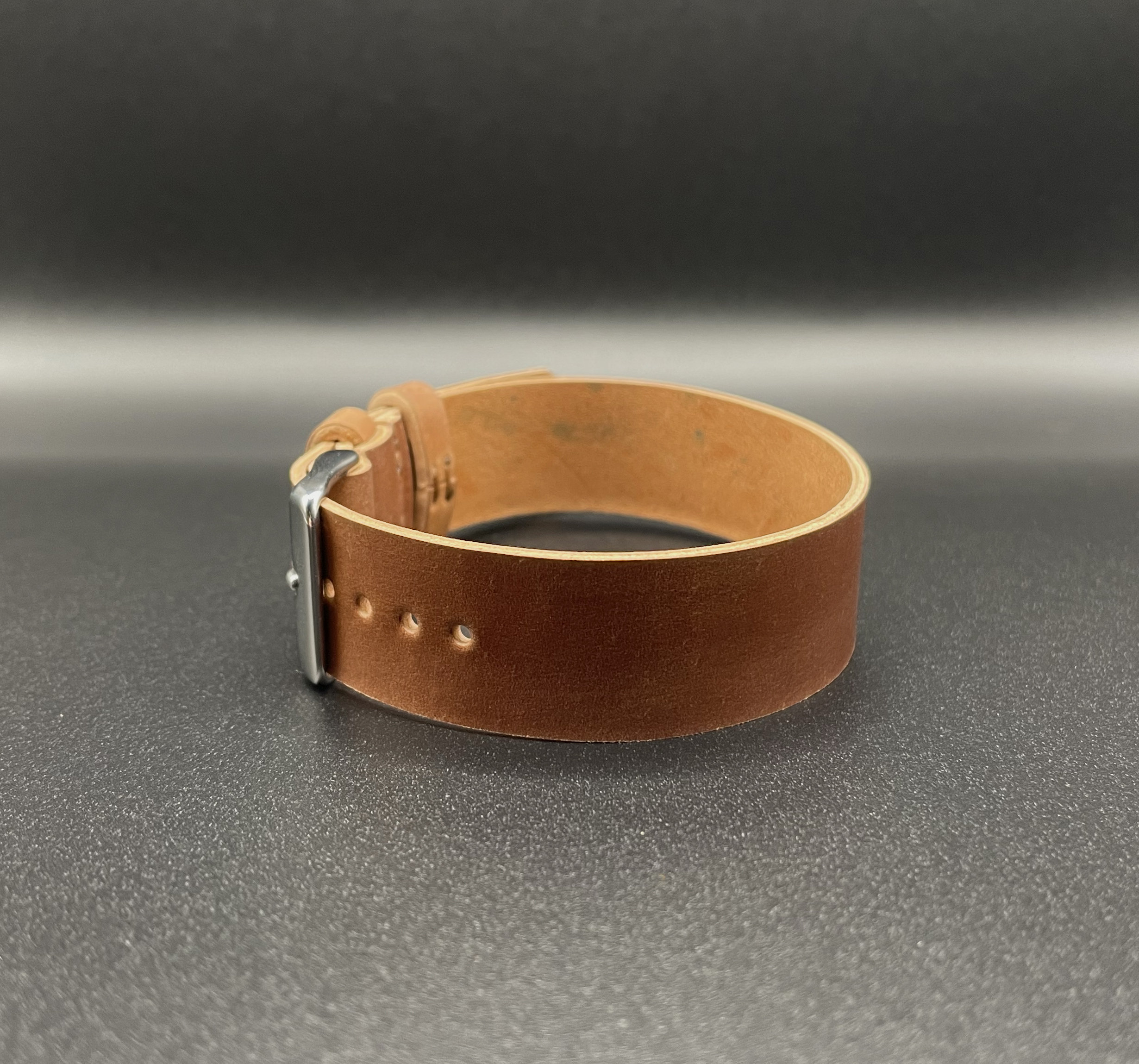 Horween Shell Cordovan Single-pass NATO Watch Strap Natural Color With Polished Stainless Buckle ...