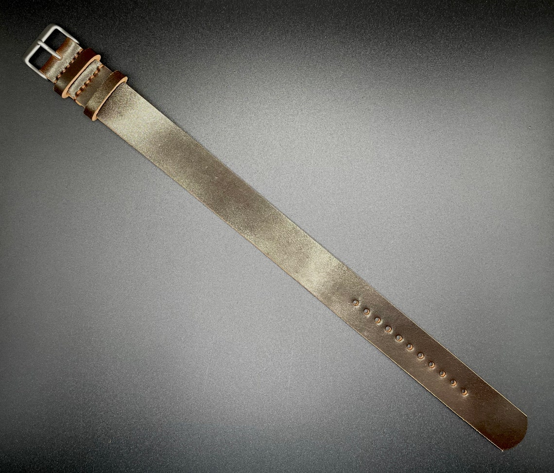 Horween Shell Cordovan Pass-thru Watch Strap Dark Brown With Brushed ...