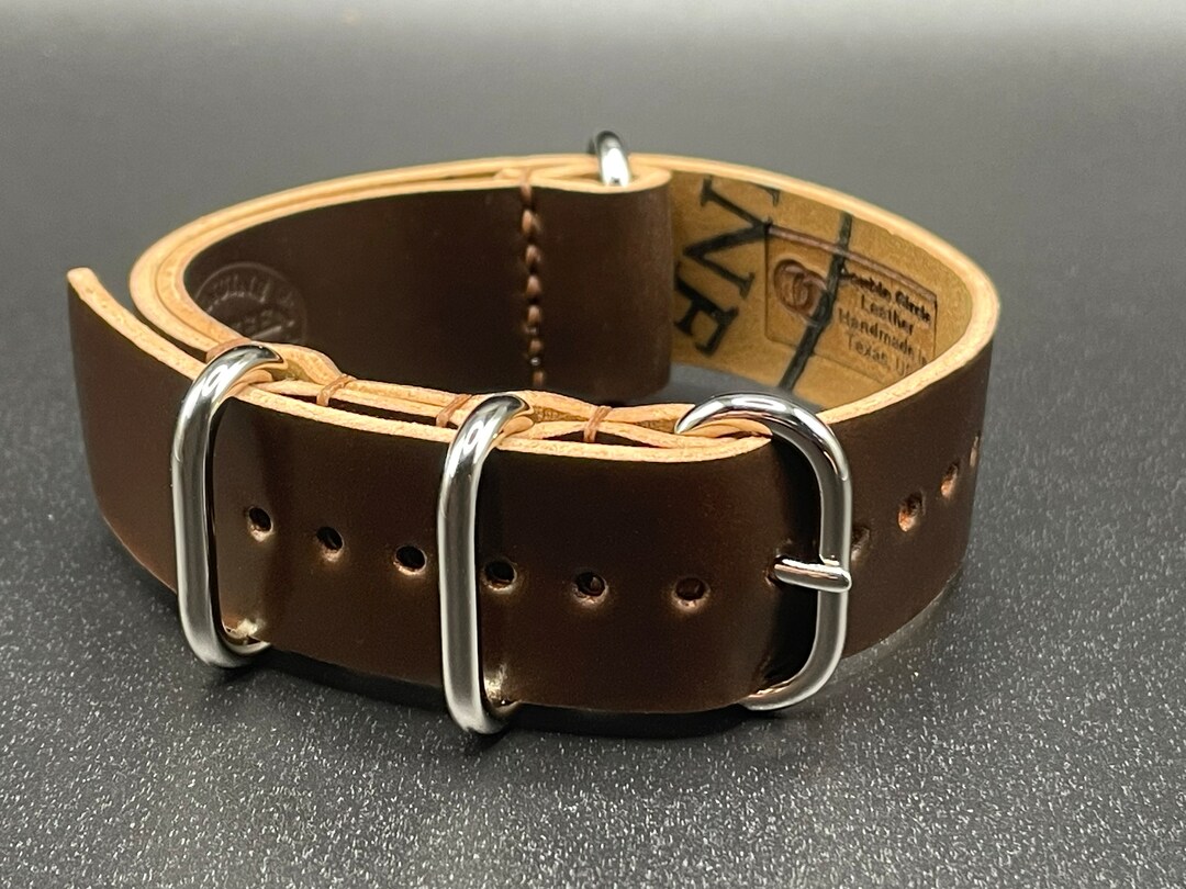 Horween Shell Cordovan Leather • Dark Brown Nato Watch Strap • Polished ...