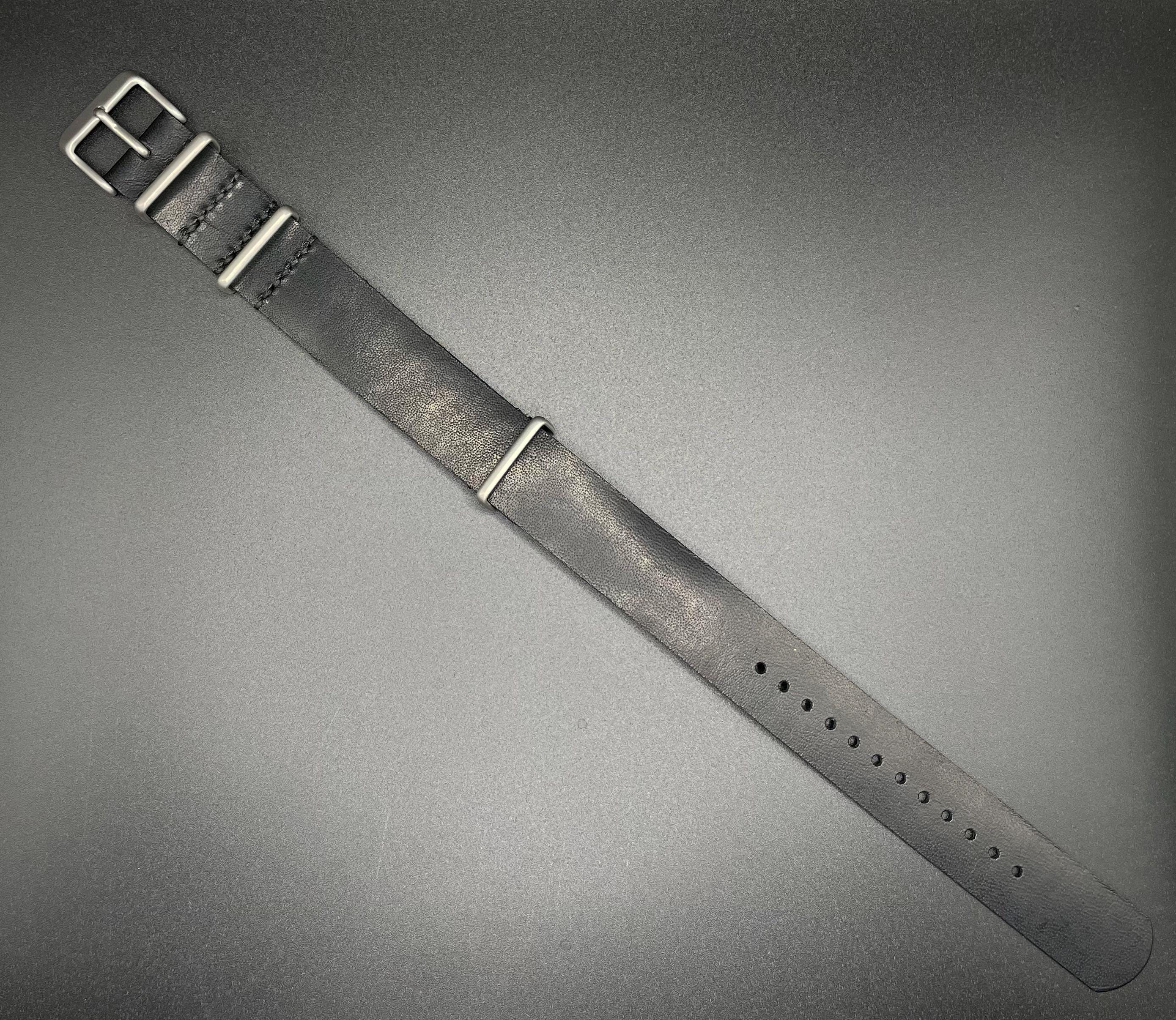 Kangaroo Leather One-piece Watch Strap • Black With Matte Stainless ...