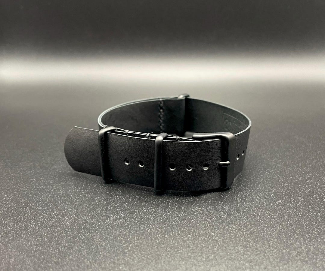 Kangaroo Leather NATO Watch Strap • Black With Black Hardware • Black ...