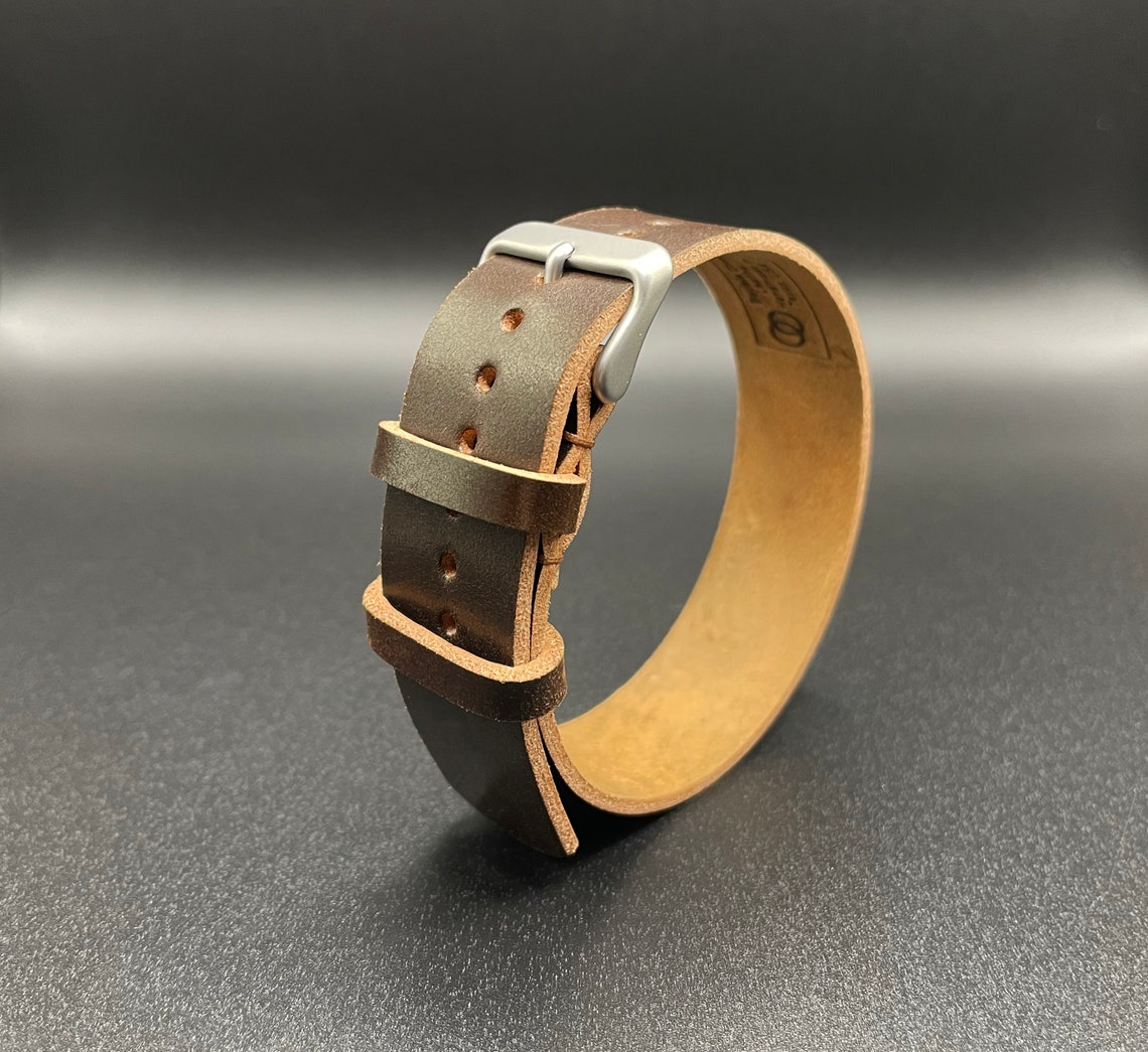 Horween Shell Cordovan Pass-thru Watch Strap Dark Brown With Brushed ...