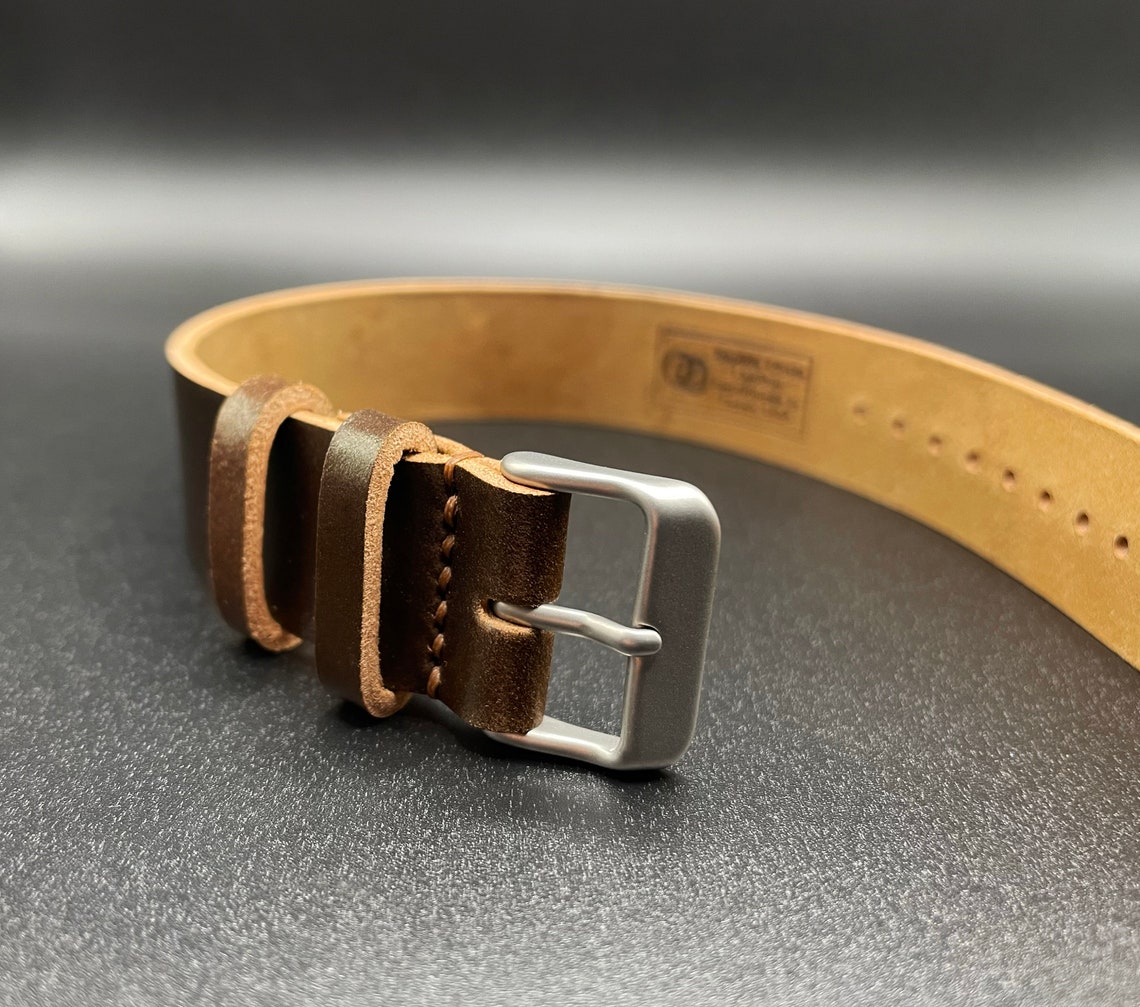 Horween Shell Cordovan Pass-thru Watch Strap Dark Brown With Brushed ...