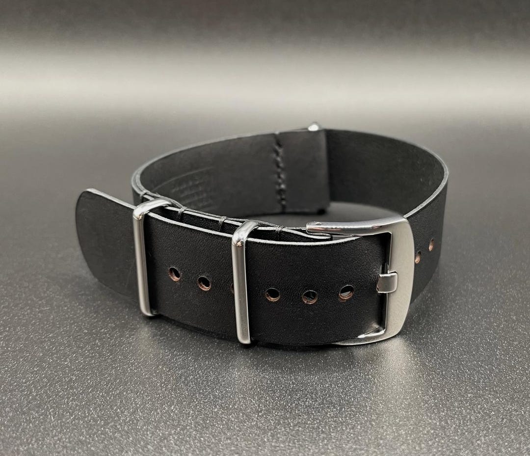 Kangaroo Leather One-piece Watch Strap • Black With Polished Stainless ...