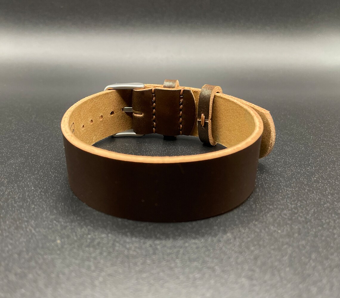 Horween Shell Cordovan Pass-thru Watch Strap Dark Brown With Brushed ...