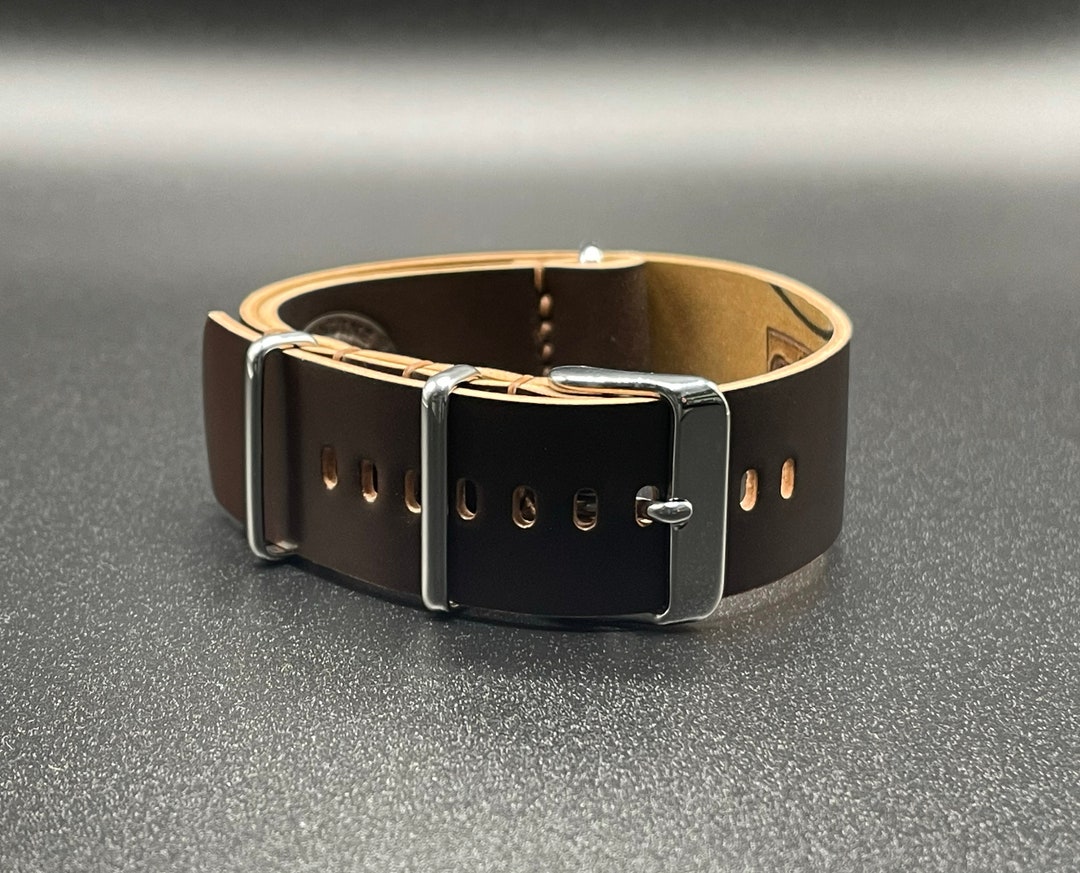 Horween Shell Cordovan Nato Watch Strap in Dark Brown With - Etsy