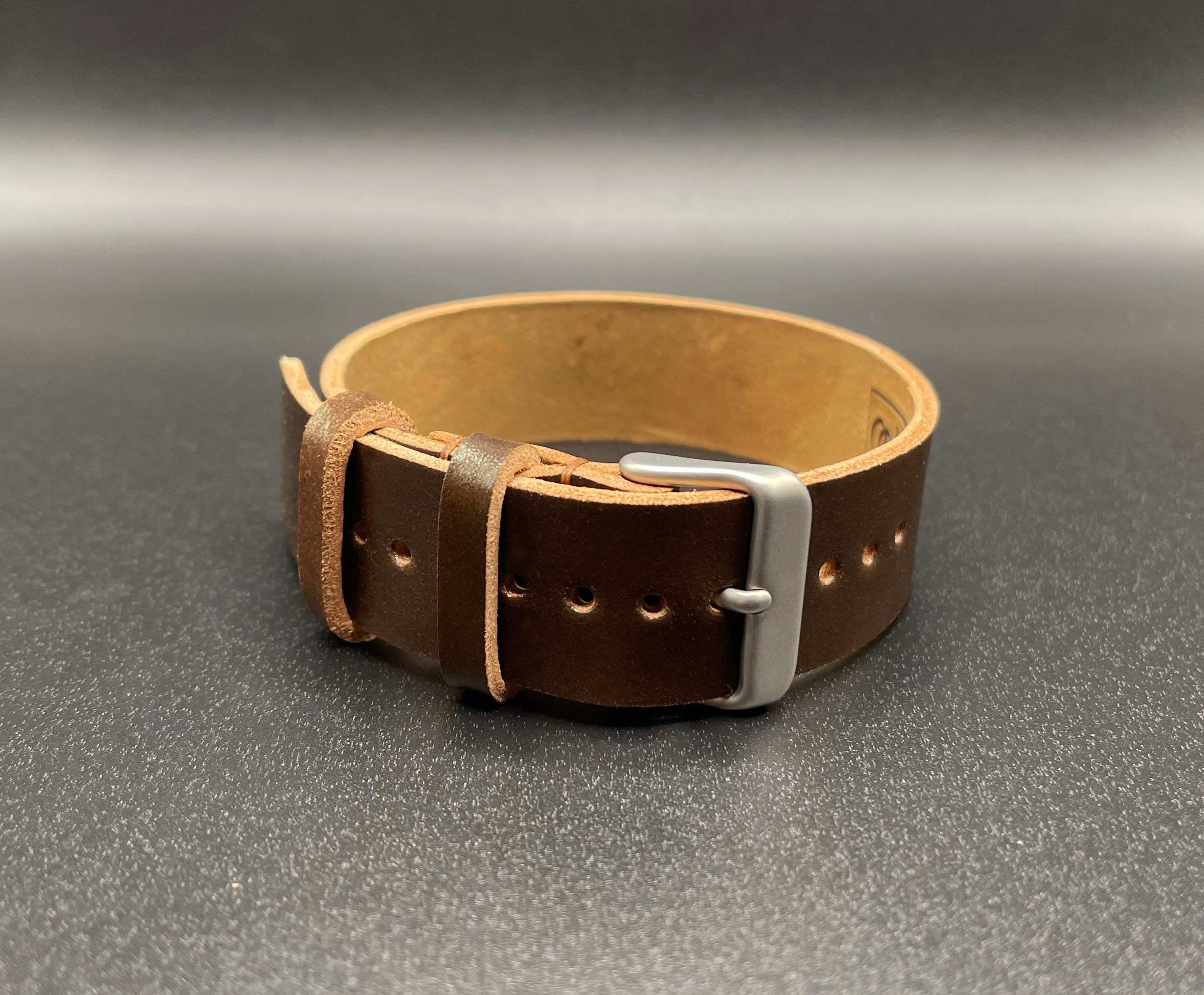 Horween Shell Cordovan Pass-thru Watch Strap Dark Brown With Brushed ...
