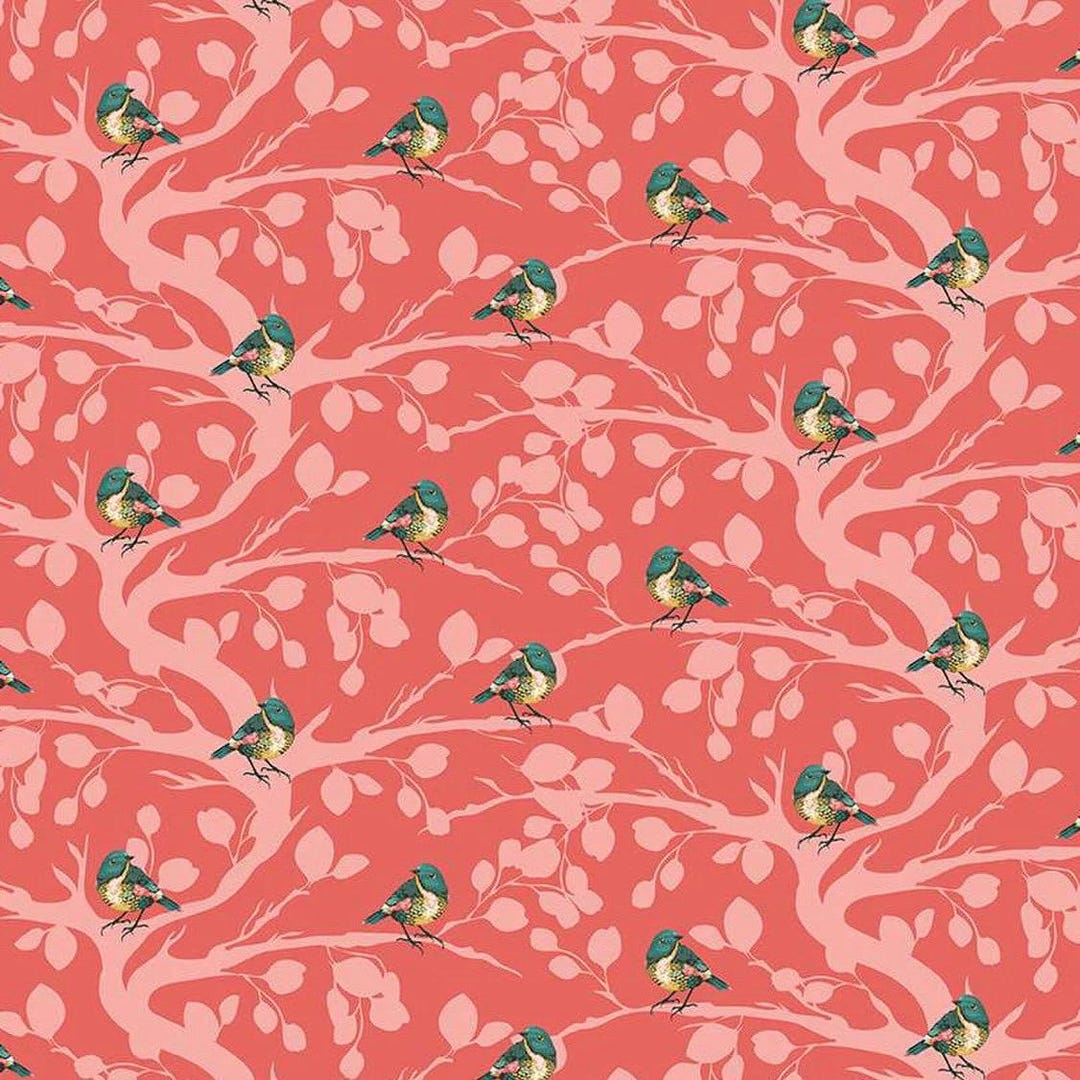 Riley Blake Porch Swing Birds and Branches Coral - Etsy