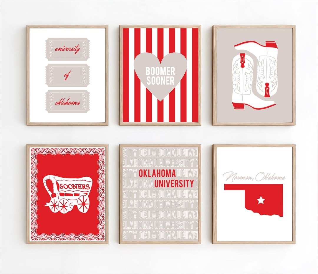 University of Oklahoma OU Themed Wall Art Prints Norman, OK Decor (6 ...