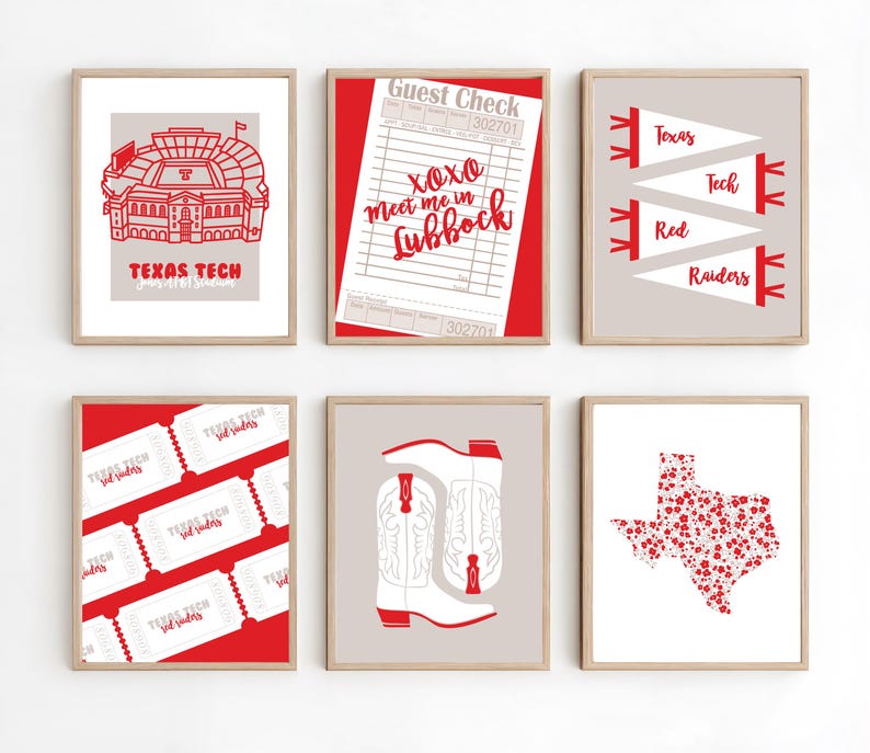 Texas Tech Themed Wall Art Prints Lubbock, TX Decor (6 PACK 8x10 ...