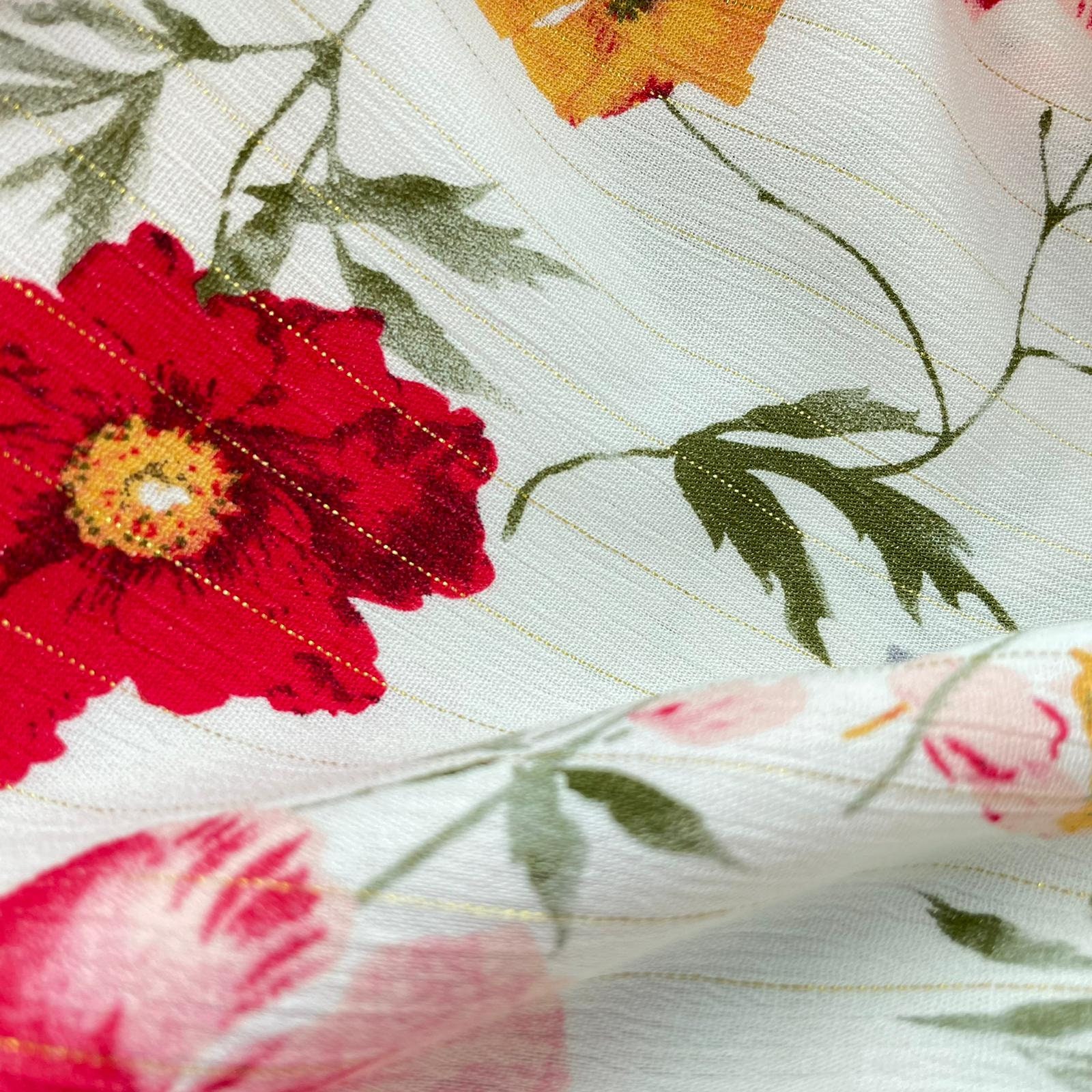 Viscose crepon fabric with golden lurex striped poppy pattern | Etsy