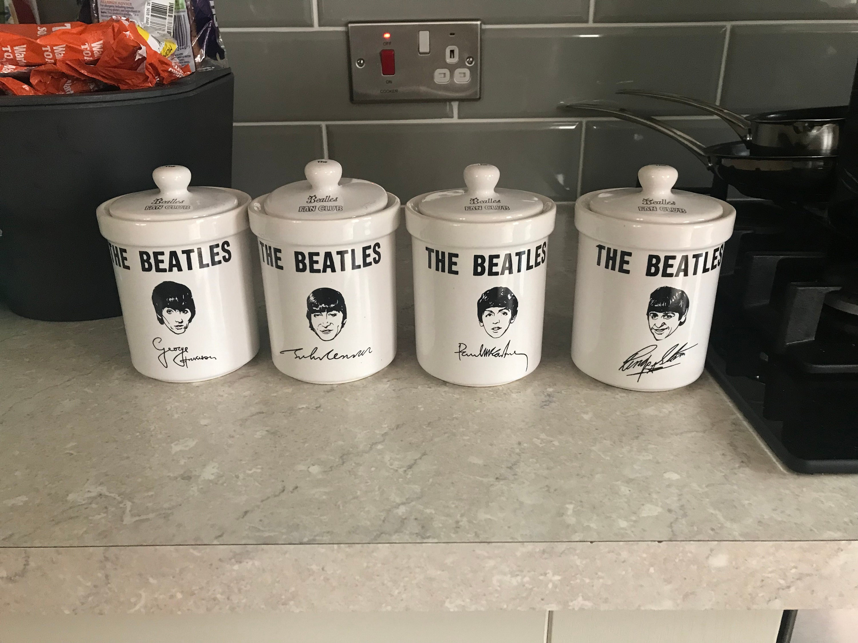 Vintage The Beatles Set of 4 Canisters - by Arthur Wood - Mint Condition