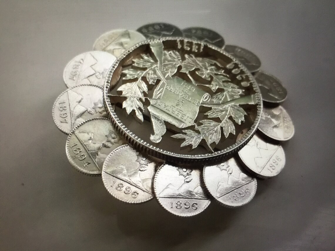 Antique Victorian Solid Silver Large Coin Brooch - Etsy UK