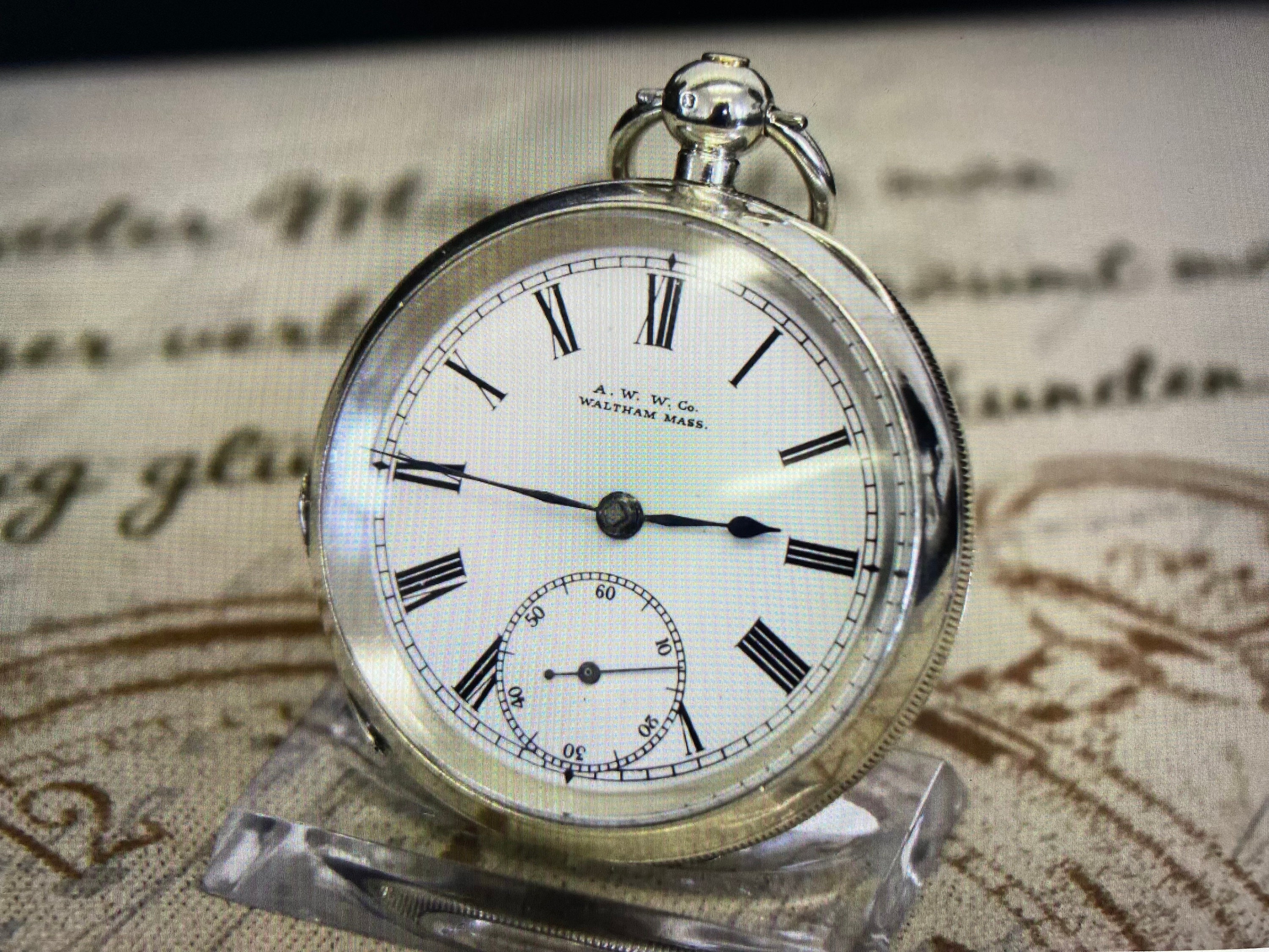 Rare Antique American Watch Co WALTHAM Silver Pocket Watch C.1896