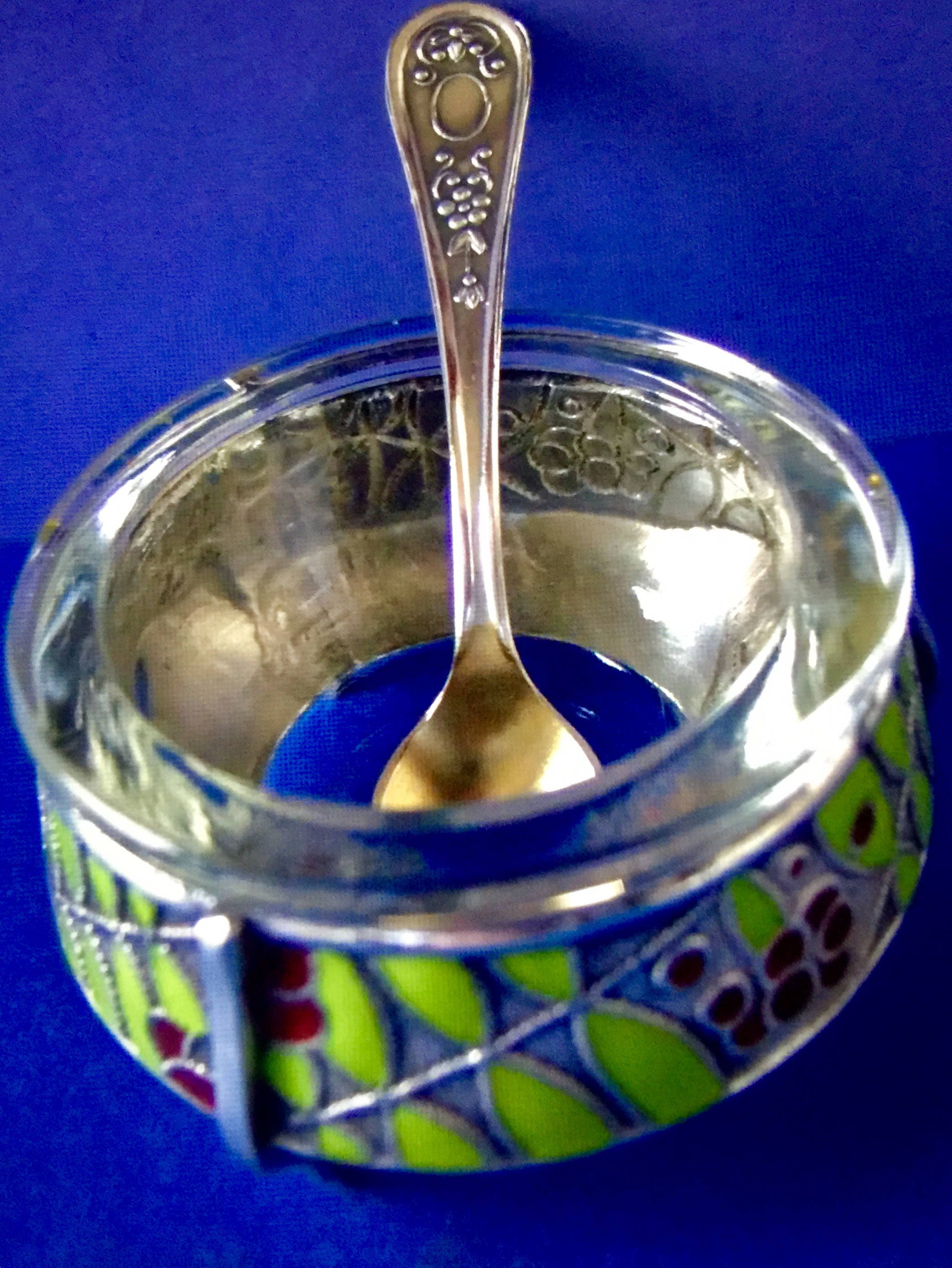 Russian Hommet Silver and Enamel Salt with original spoon
