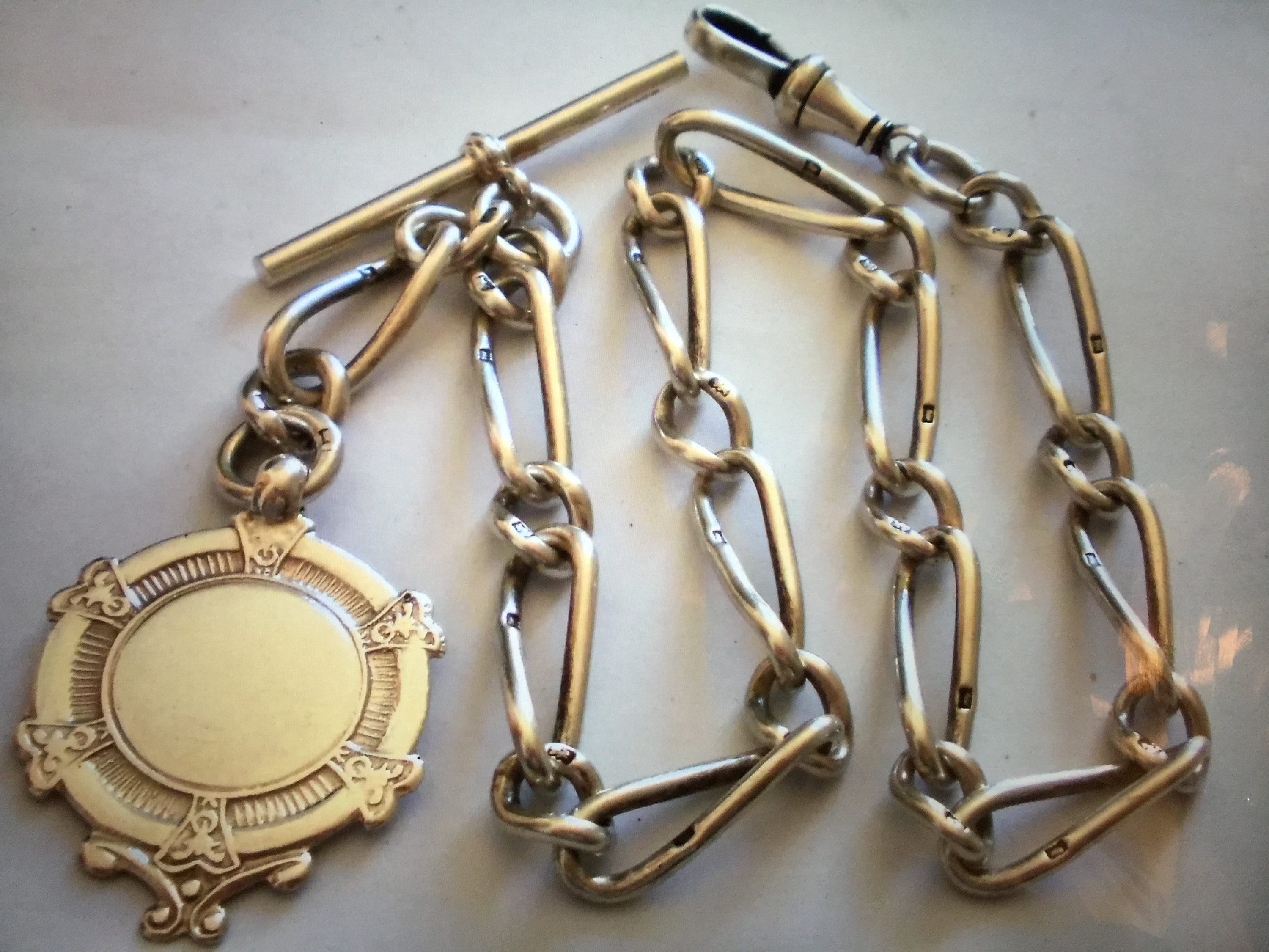 Antique Sterling Silver Albert Pocket Watch Chain and Fob