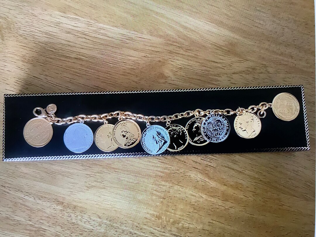 Vintage Brooks and Bentley Coin Charm Bracelet - Boxed - Mint Condition ...