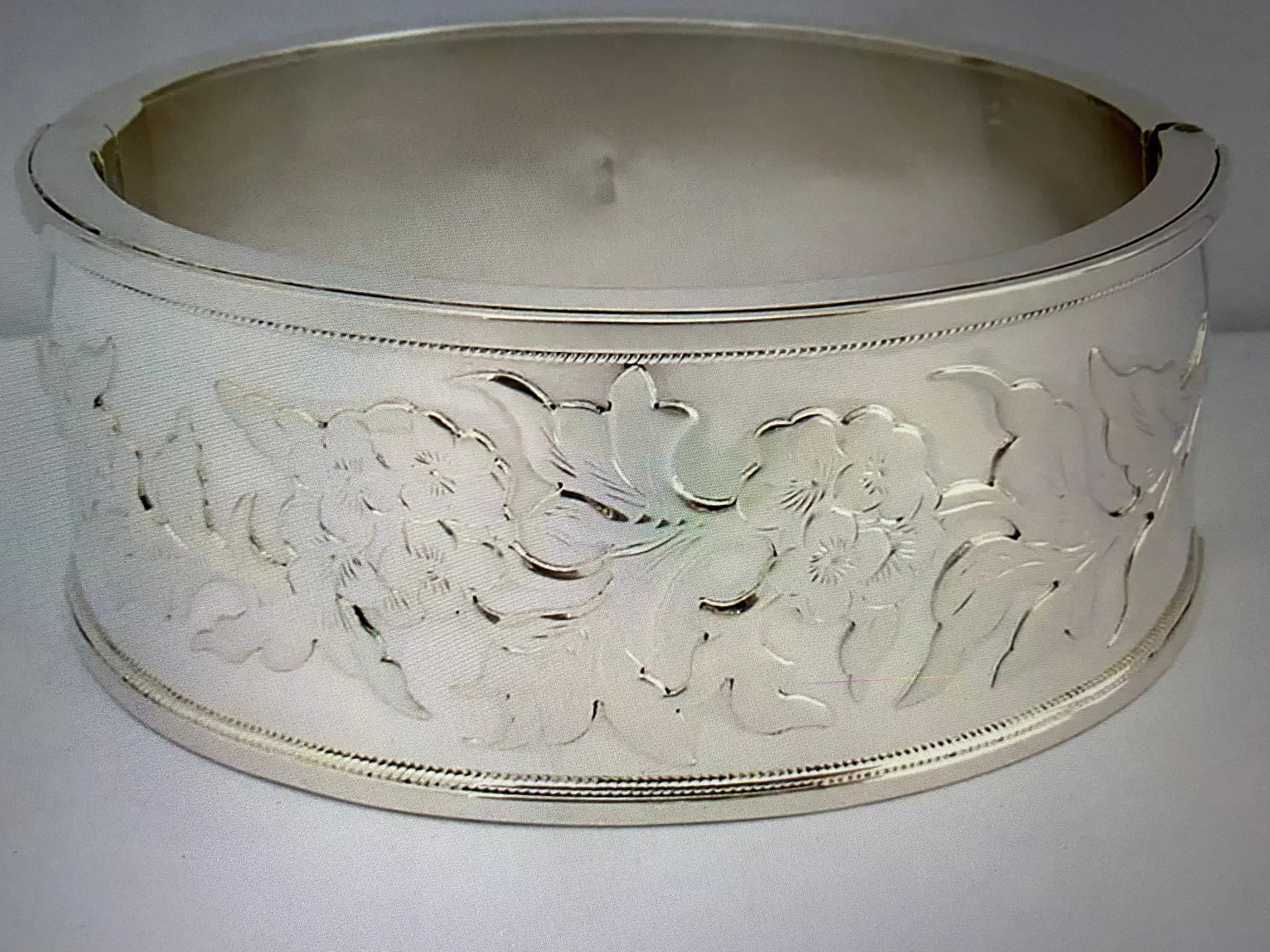 Stunning Antique Victorian Solid Sterling Silver Wide Bangle Bracelet ...