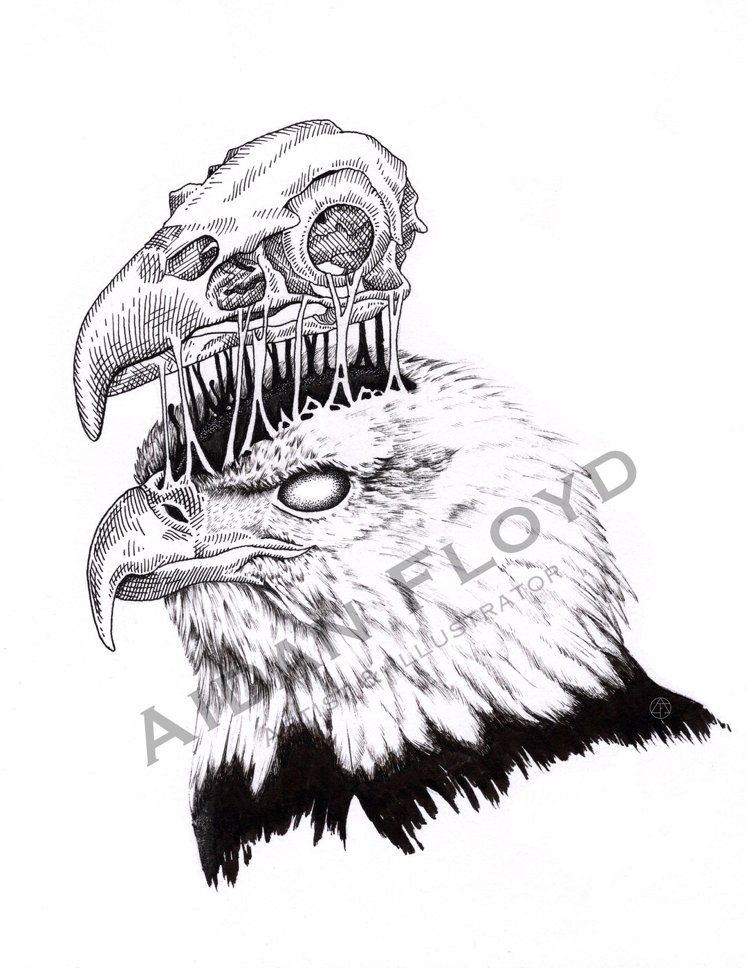 Eagle Anatomy Art Illustration Dark Creepy Skull Print Original Artwork ...