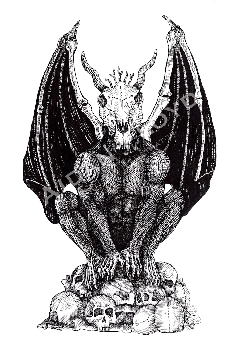 The Underworld Gargoyle Art Illustration Dark Creepy Print Original ...