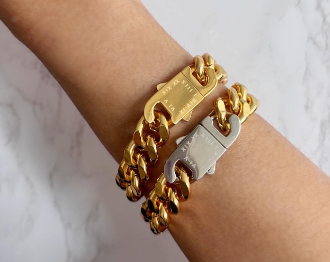 Jumbo Thick Gold Stack Bracelet | 18k Gold Plated Chain Bracelet ...