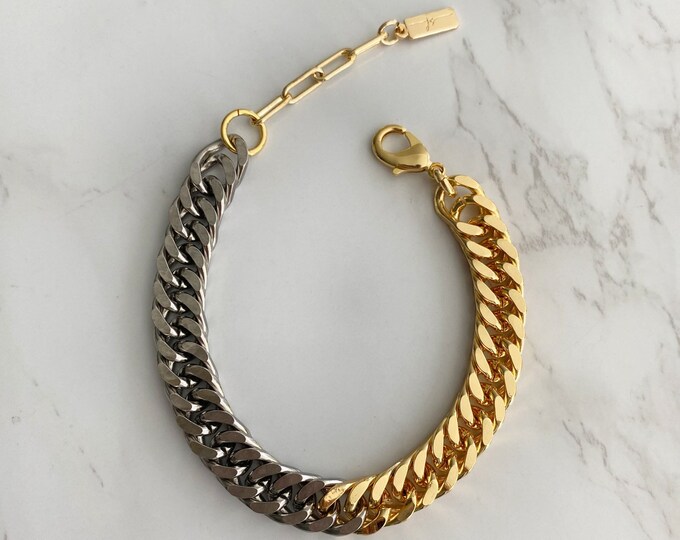 18k Gold Stacking Bracelet | 2 Tone Chain Bracelet | Gold and Silver ...