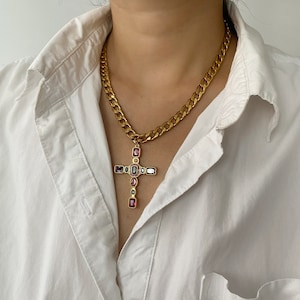 Colorful Gem Cross Necklace | Large Oversized Cross Necklace | Chunky ...