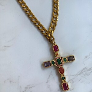 Colorful Gem Cross Necklace | Large Oversized Cross Necklace | Chunky ...