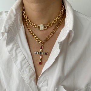 Colorful Gem Cross Necklace | Large Oversized Cross Necklace | Chunky ...