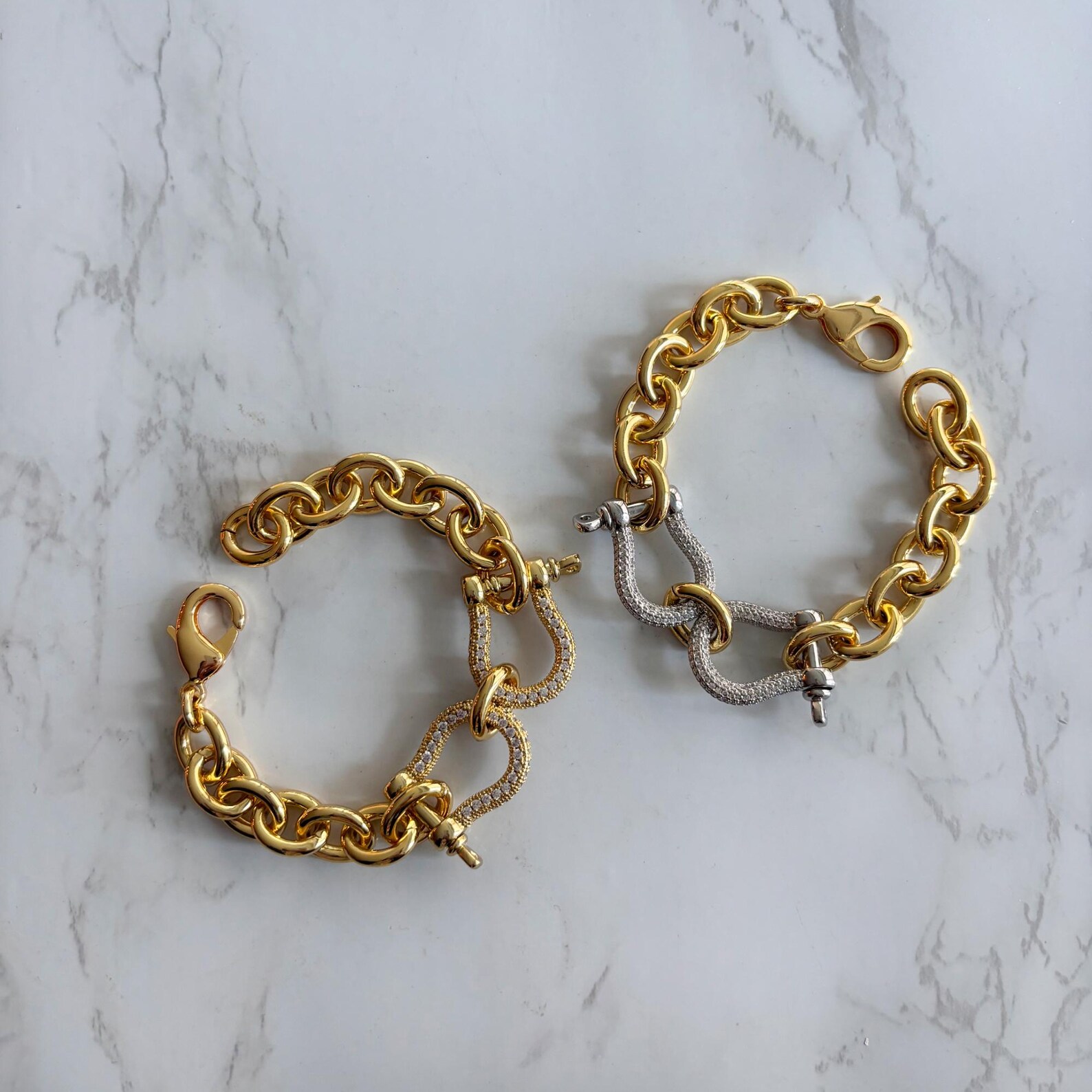 Chunky 18K Gold U Shackle Bracelet: Cubic Zirconia Lock Charm - Etsy