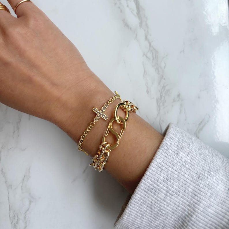Gold Chunky Bracelet: 18k Gold Filled, Multi Chain Stacking Jewelry - Etsy