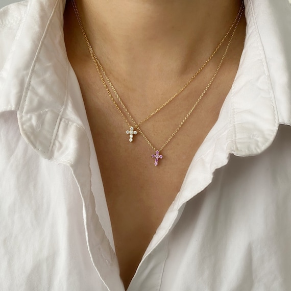 Cross Necklace Tiny Cross Necklace Mini Cross Necklace - Etsy