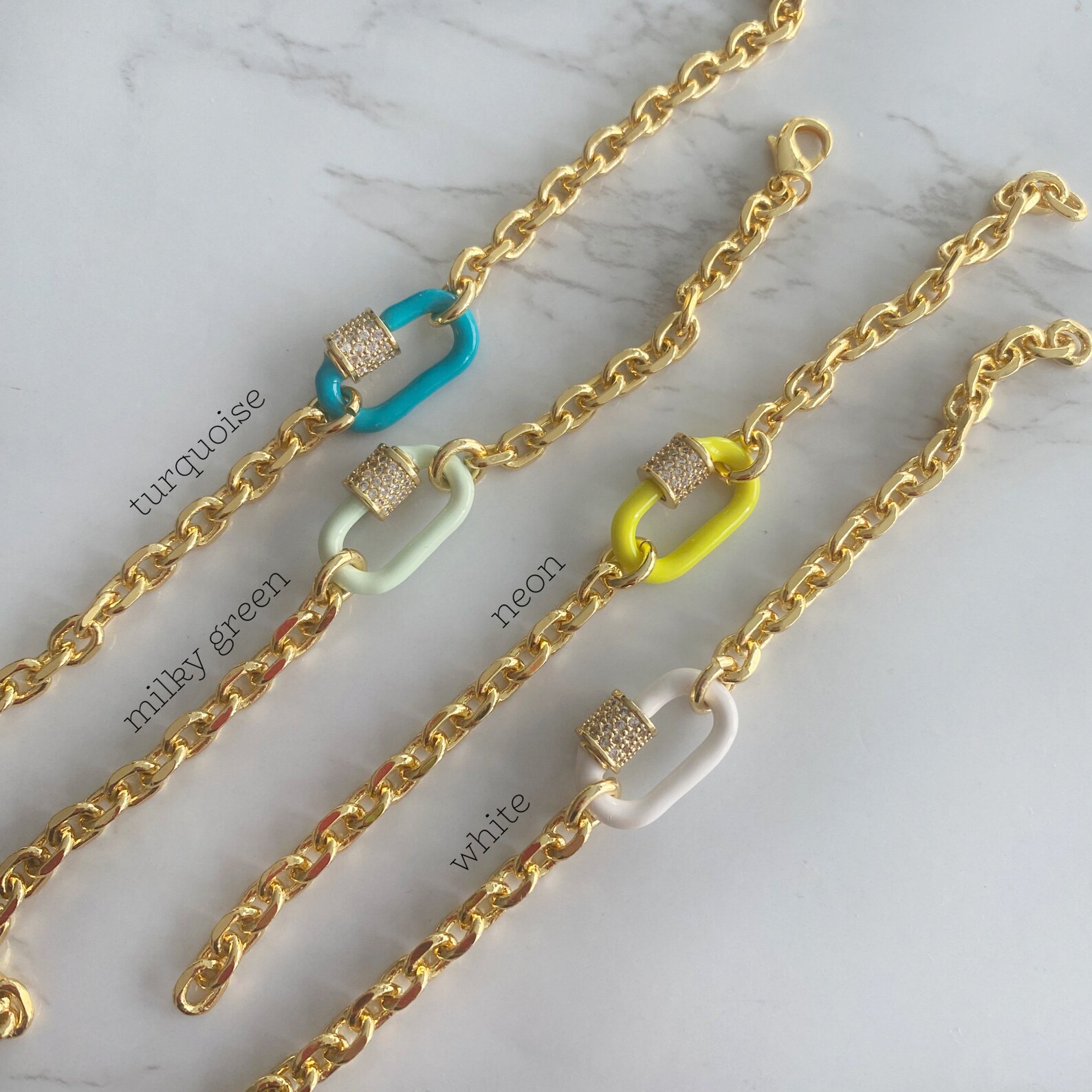 Mini Enamel Carabiner Charm Bracelet Gold Link Chain Bracelet Colorful Stacking Bracelets Tiny ...