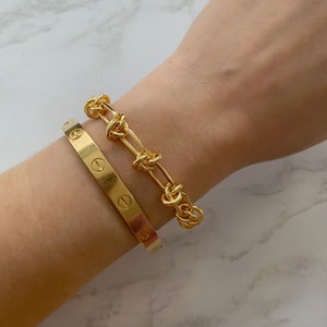 18k Gold Barbed Wire Stacking Bracelet Gold Chain Bracelet Chunky Thick ...