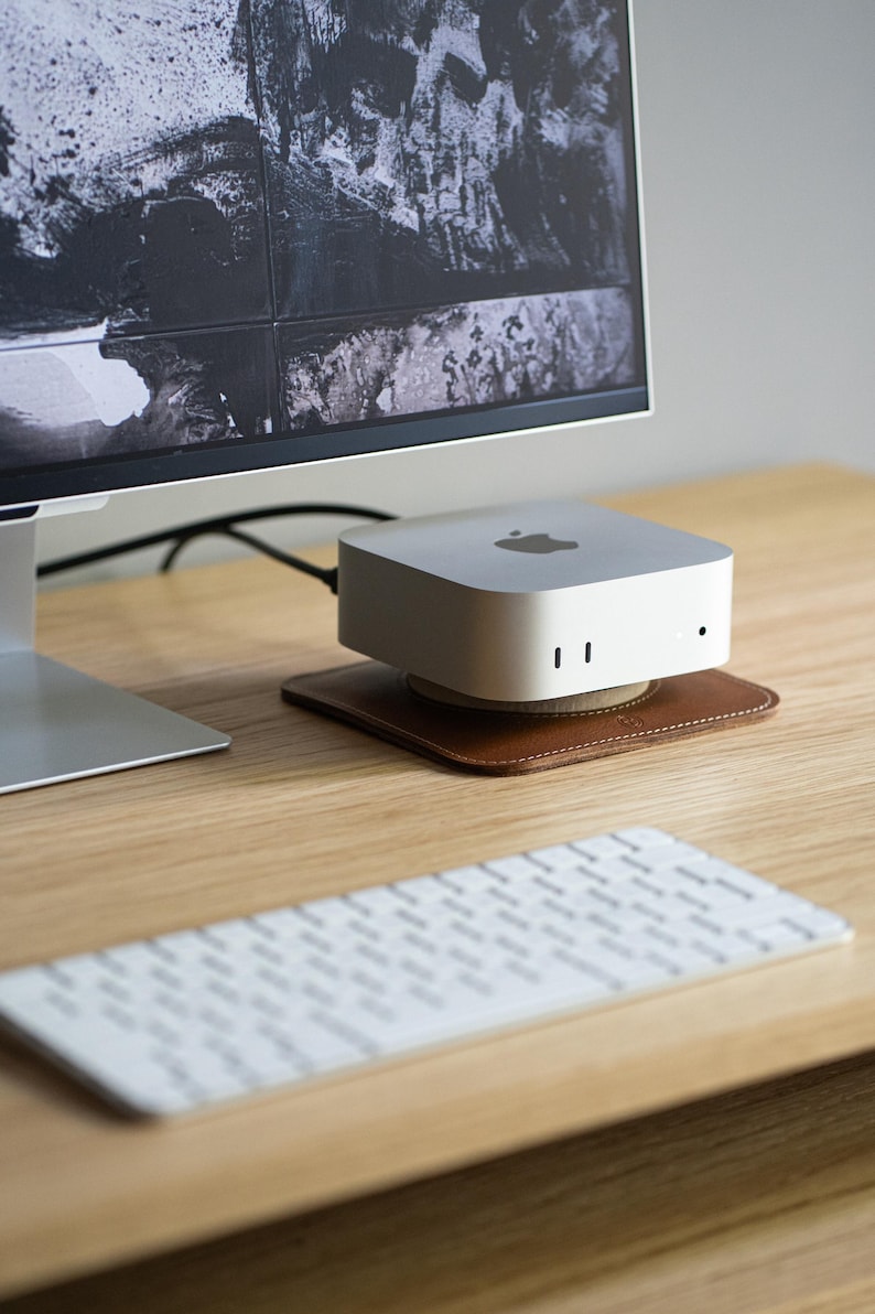 Mac Mini Stand - the Pedestal: Italian Leather, Fits M4 / M4 Pro ...