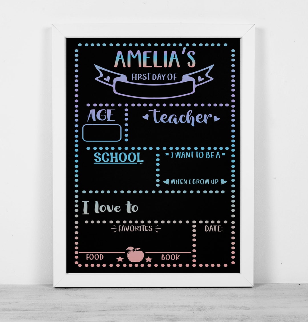 A4/A3 Personalised Framed Blackboard Print Wipe Clean Reusable First ...